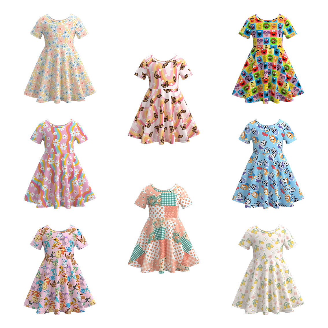 （pre Order）grils Summer Cartoon Floral Print Twirl Dress