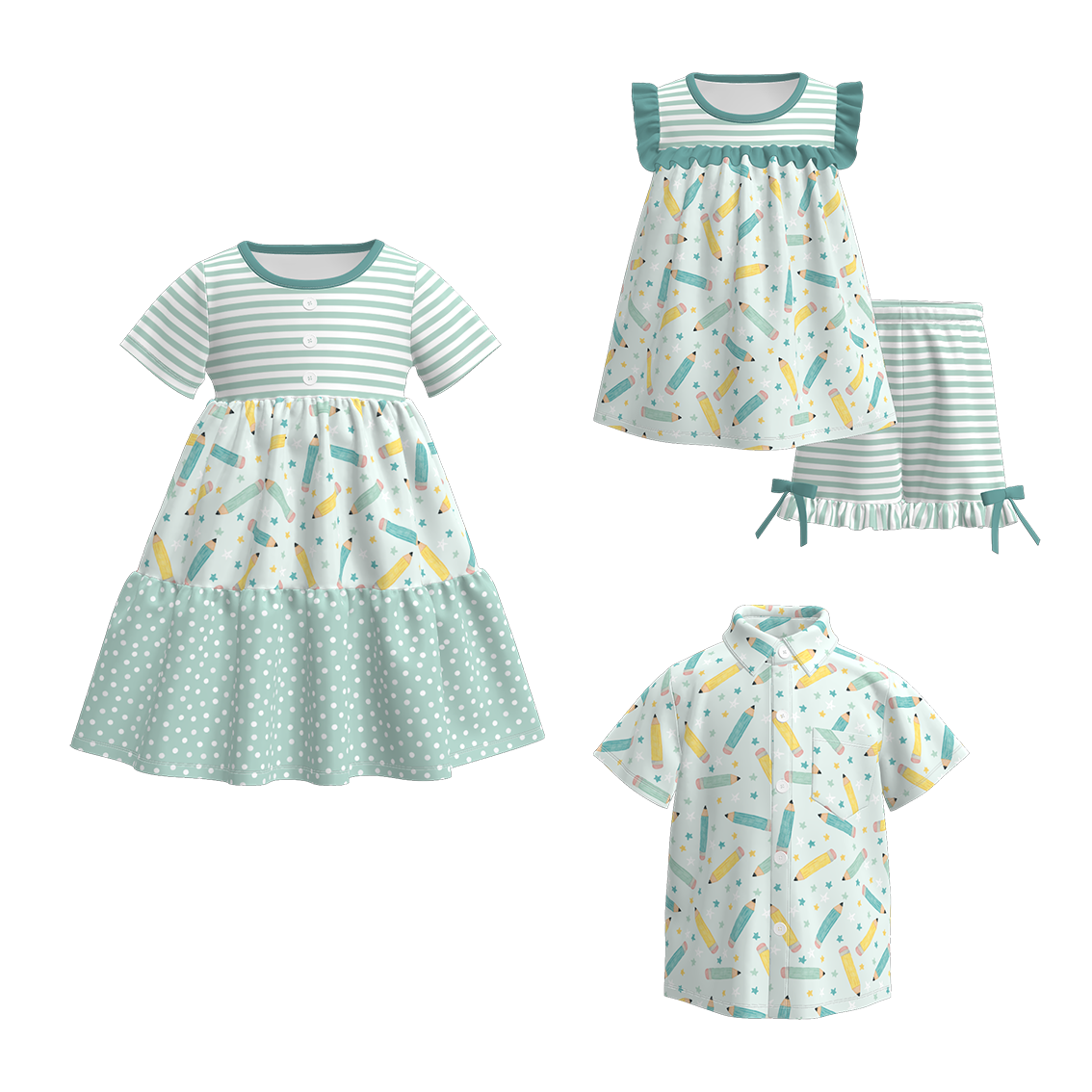 （Pre Order）Siblings Summer Back To School Print Dress,Set＆Top