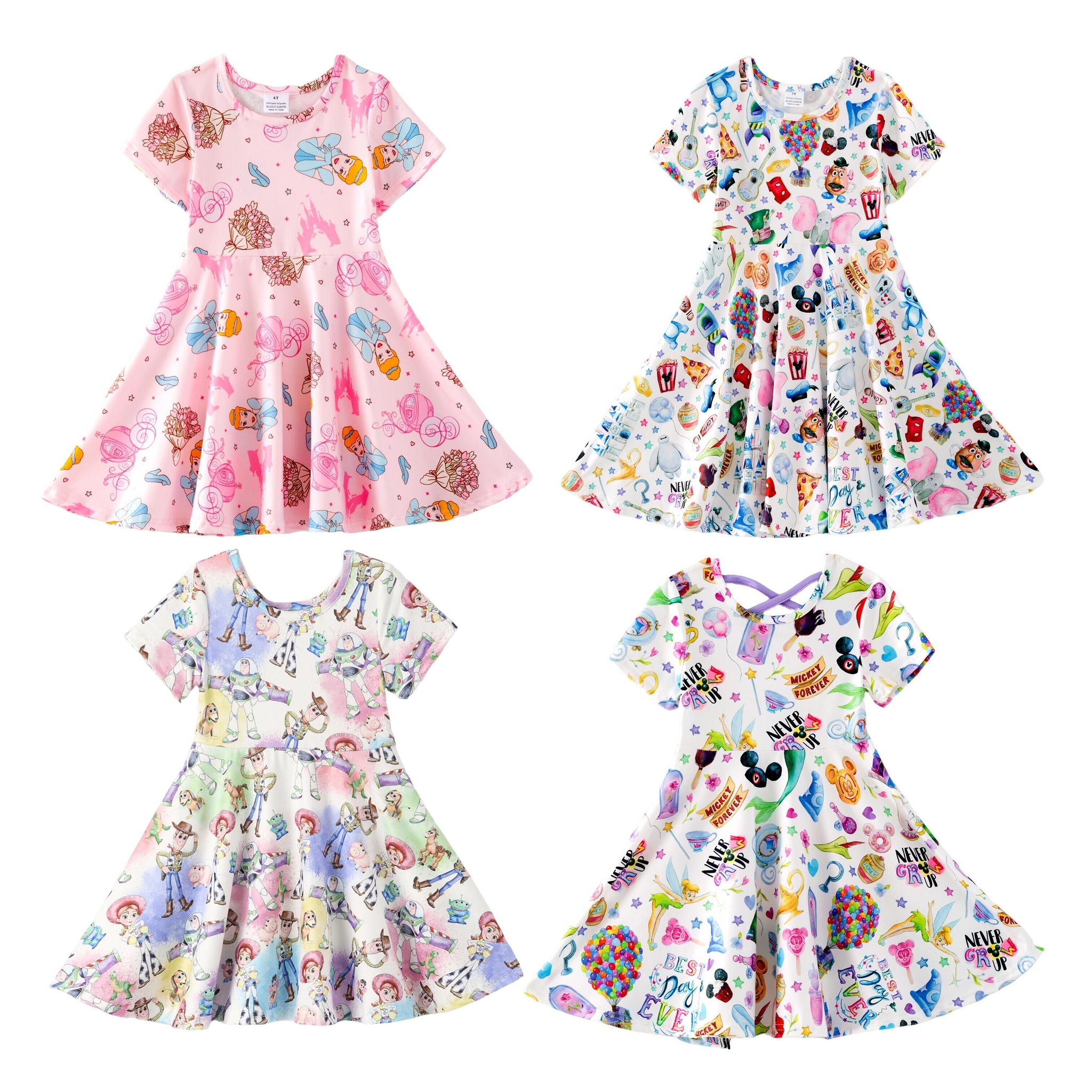 （Pre Order,Prepack Zone）Girls Spring&Summer Cartoon Print Dress（Mix Si