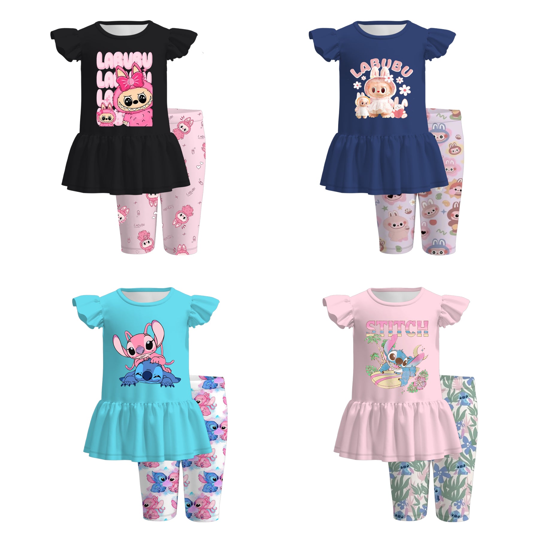 （Pre Order）Girls Spring and Summer Cartoon Print Capris Set