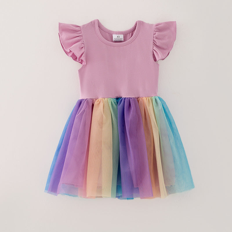 （In Stock）Girls Spring and Summer Easter Rainbow Tulle Dress Party Dre