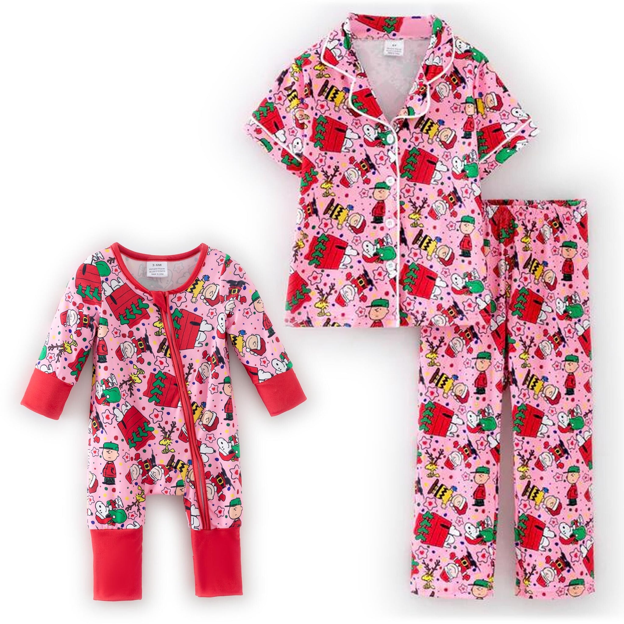 （Pre Order,Prepack Zone）Sisters Christmas Cartoon Print Pajamas&Romper