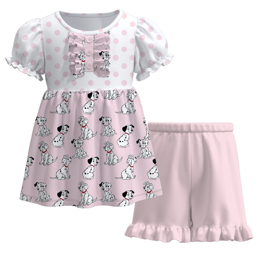 Girls Summer Cartoon Print Ruffled Short Set