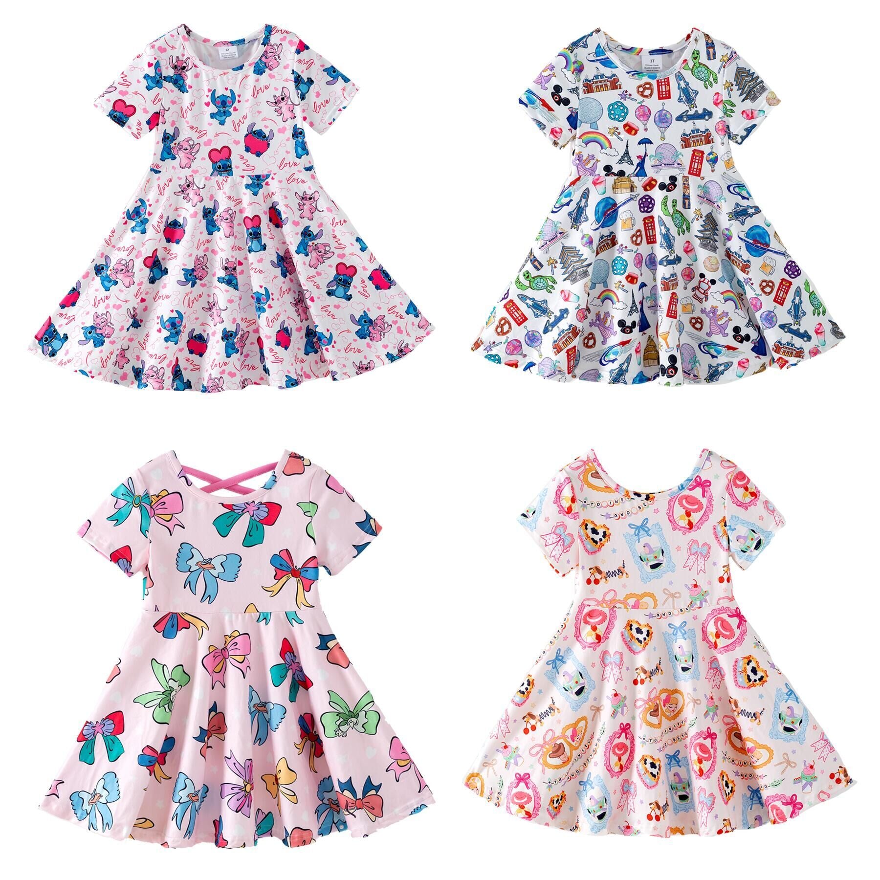 （Pre Order,Prepack Zone）Girls Spring&Summer Cartoon Print Dress（Mix Si