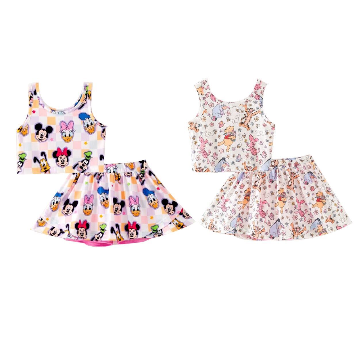 （Pre Order,Prepack Zone）Girls Cartoon Print Short Top Skort Dress（Mix