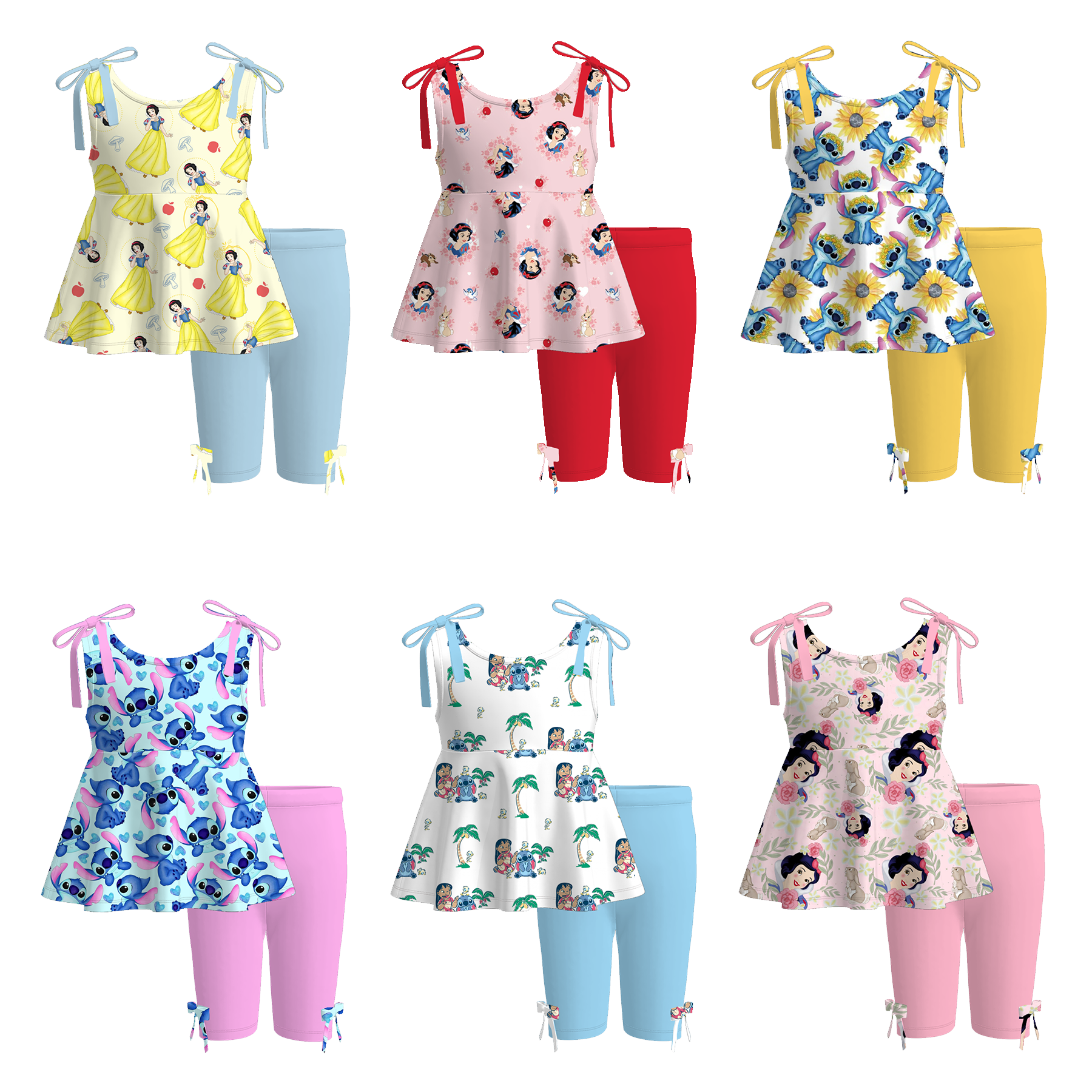 （Pre Order）Girls Spring and Summer Cartoon＆Princess Print Capris Set